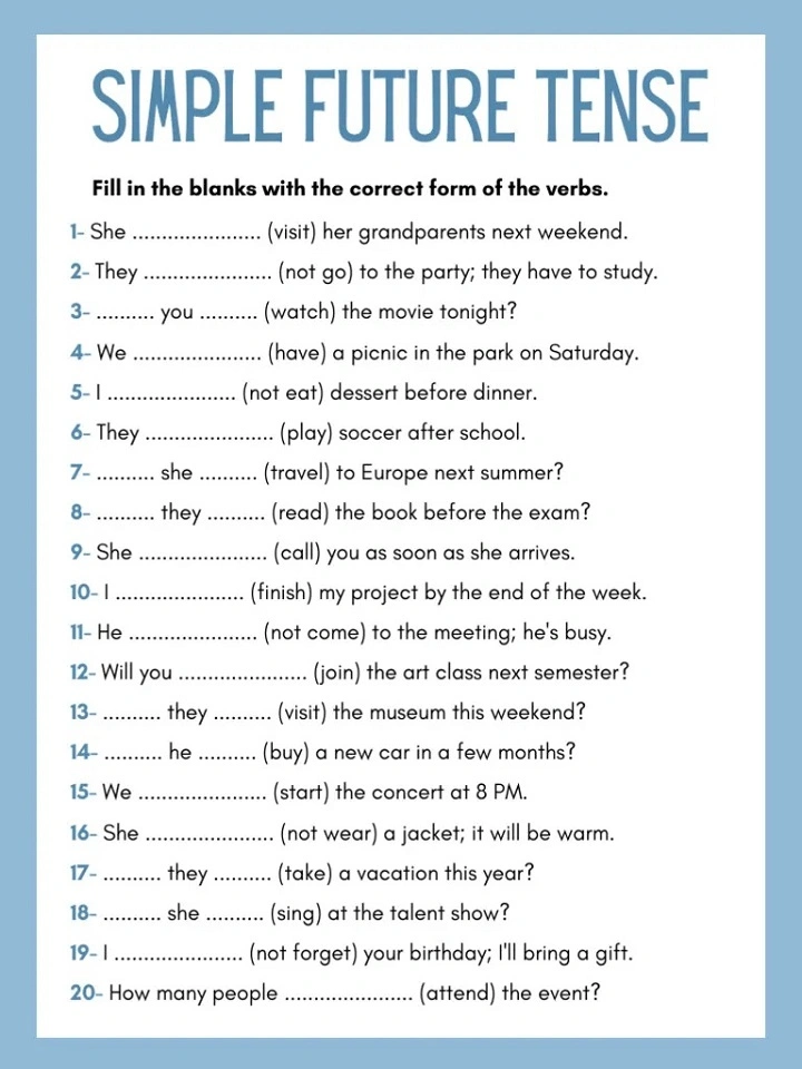 Simple Future Tense Worksheet: Guidelines, Illustrations, and Exercise ...